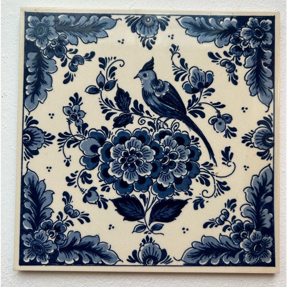 Delft | Art | Vintage Delft Blauw Blue And White Ceramic Tile W Bird ...